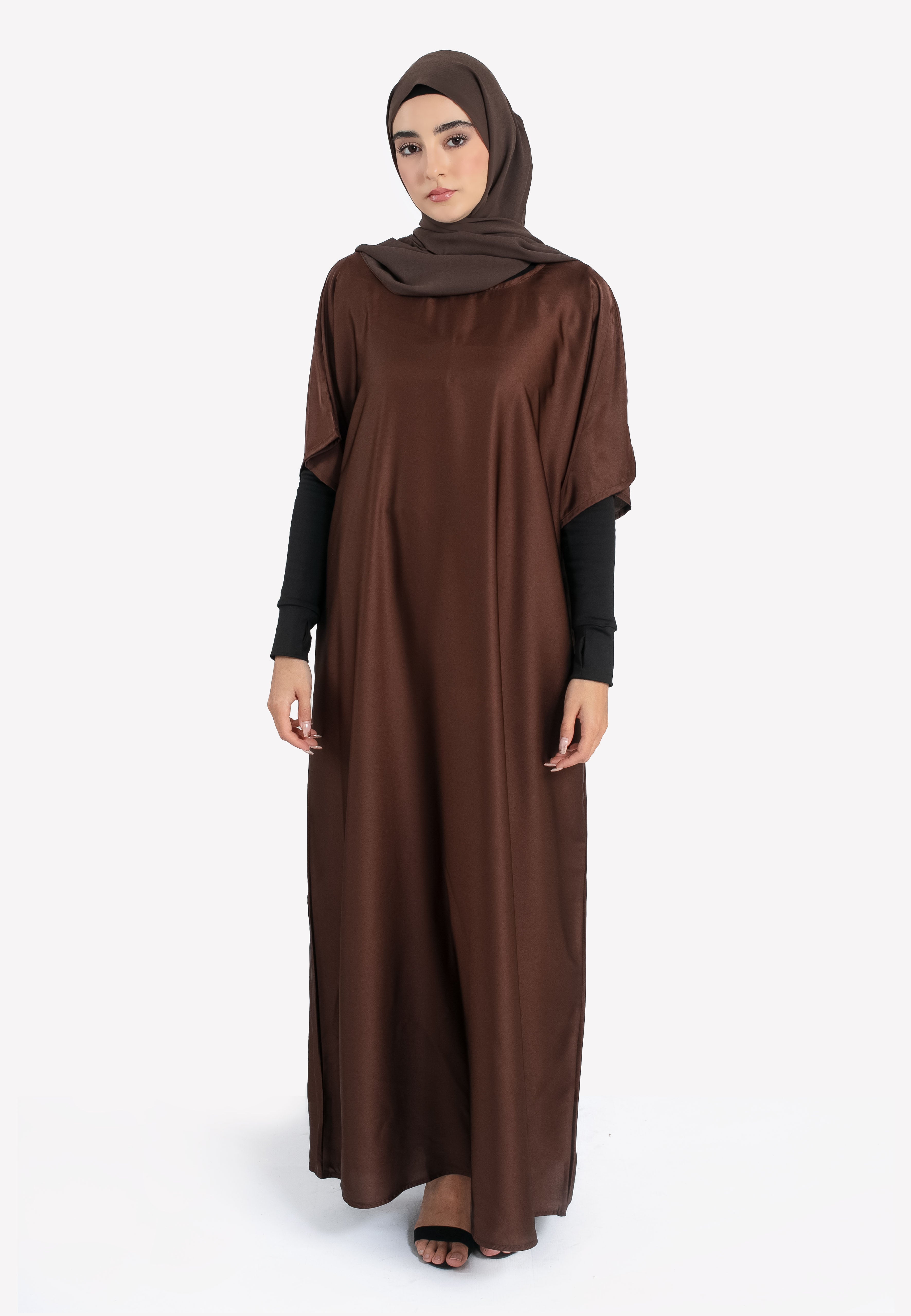 Premium Brown Satin Inner Slip Dress | Hayah Al-Muslimah