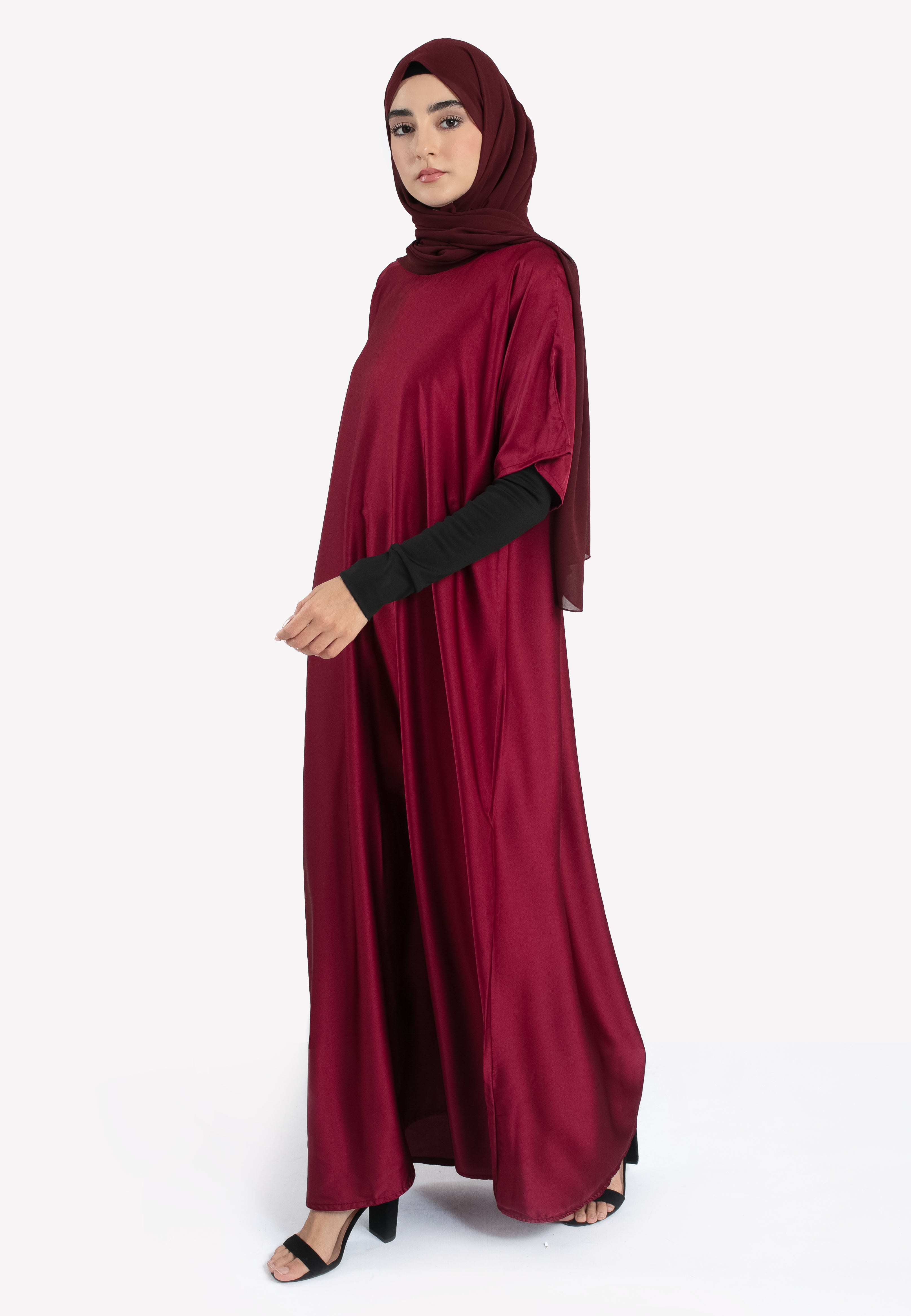 Premium Burgundy Satin Inner Slip Dress | Hayah Al-Muslimah