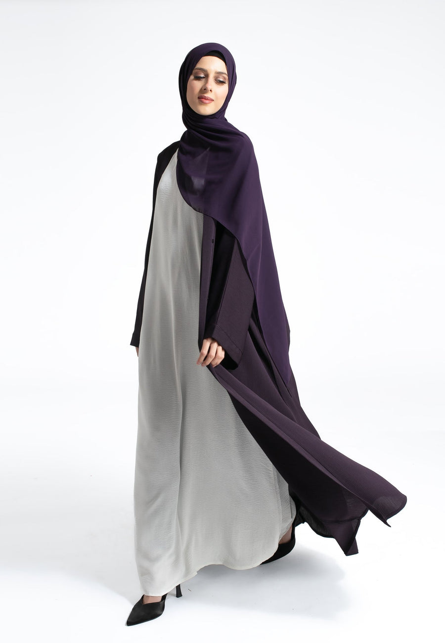 Plain Textured Open Abaya - Deep Purple – Hayah Al-Muslimah