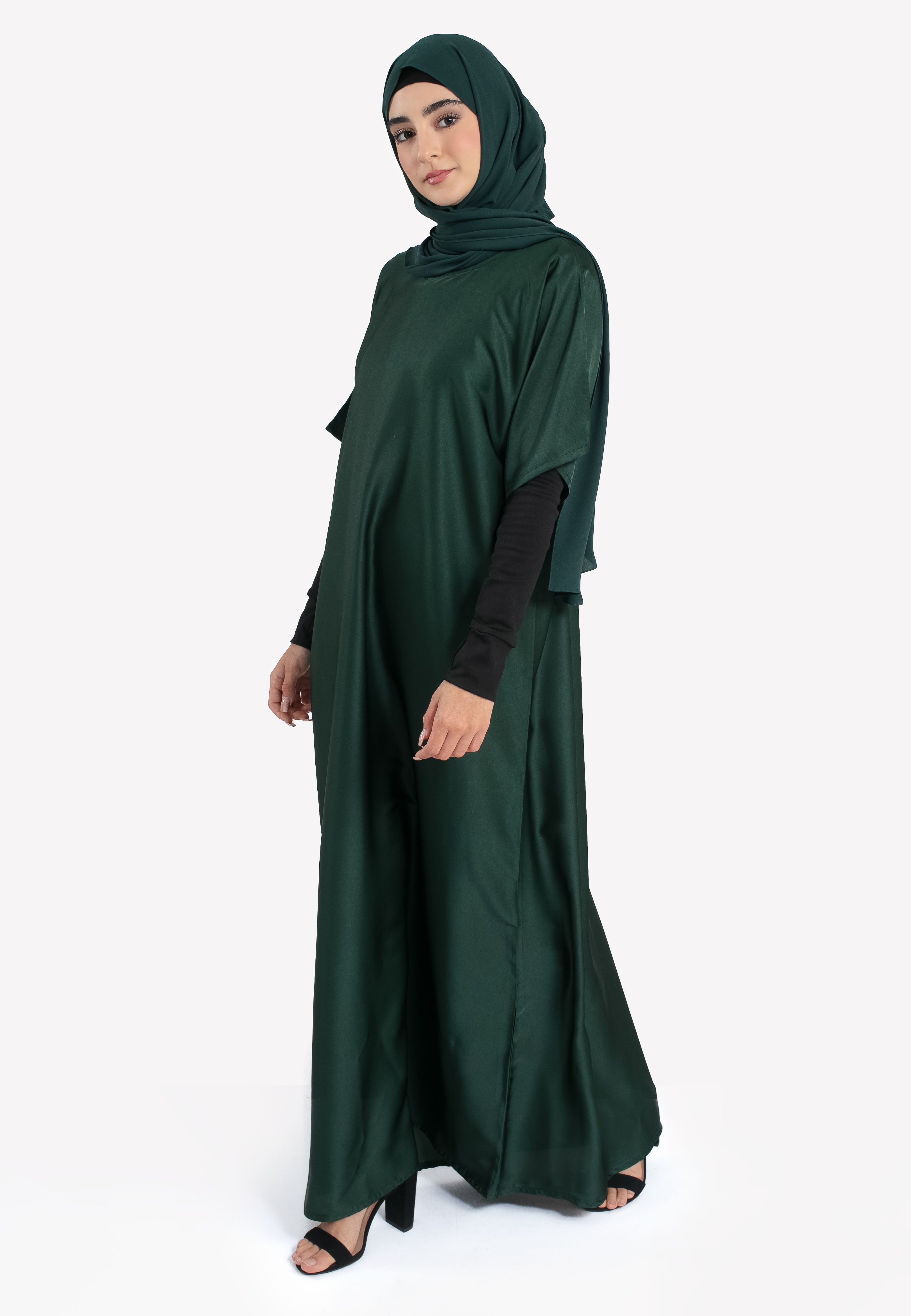 Premium Emerald Satin Inner Slip Dress | Hayah Al-Muslimah