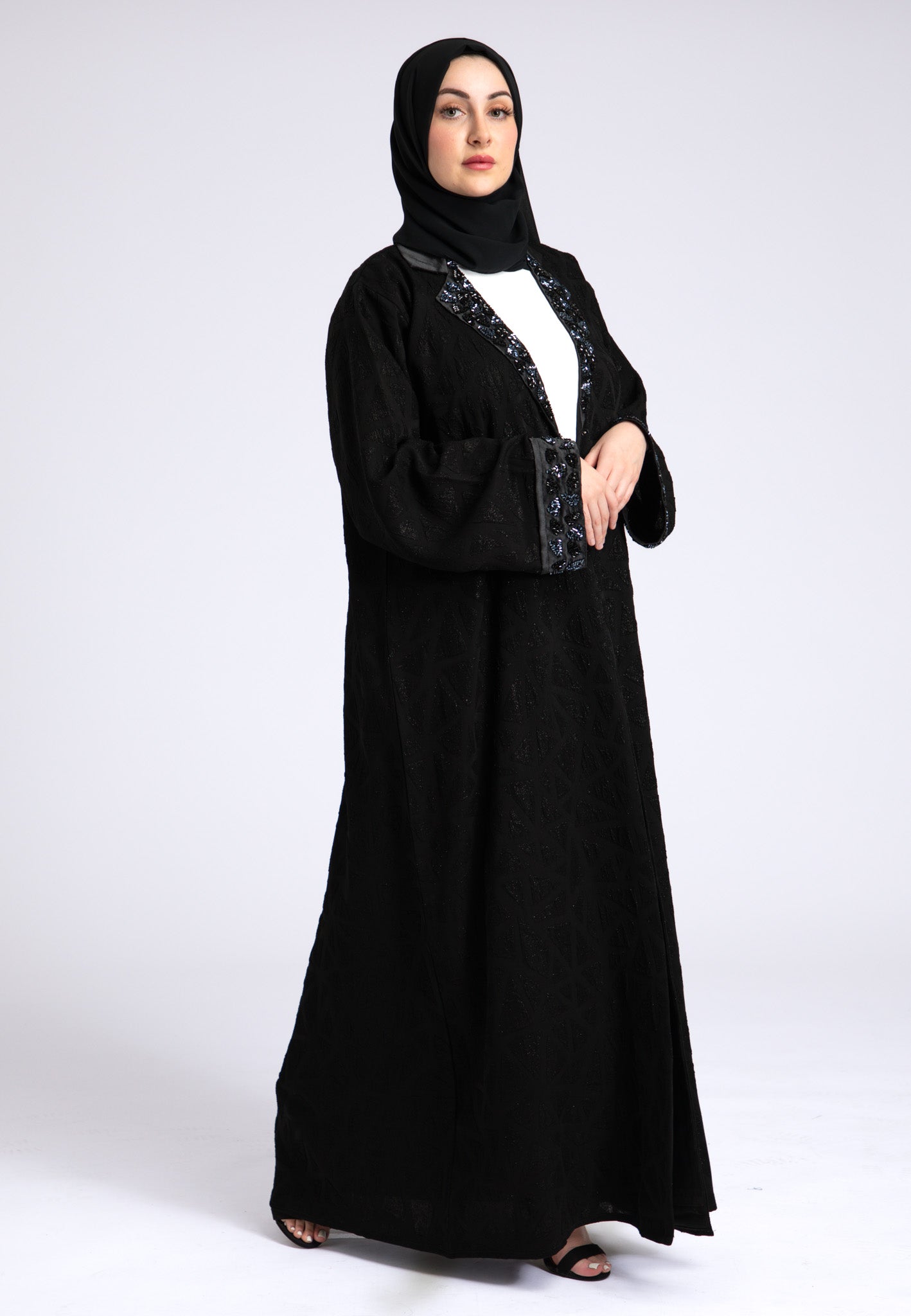 Midnight Black Notched Lapel Abaya | Modest Luxury Abayas Online ...