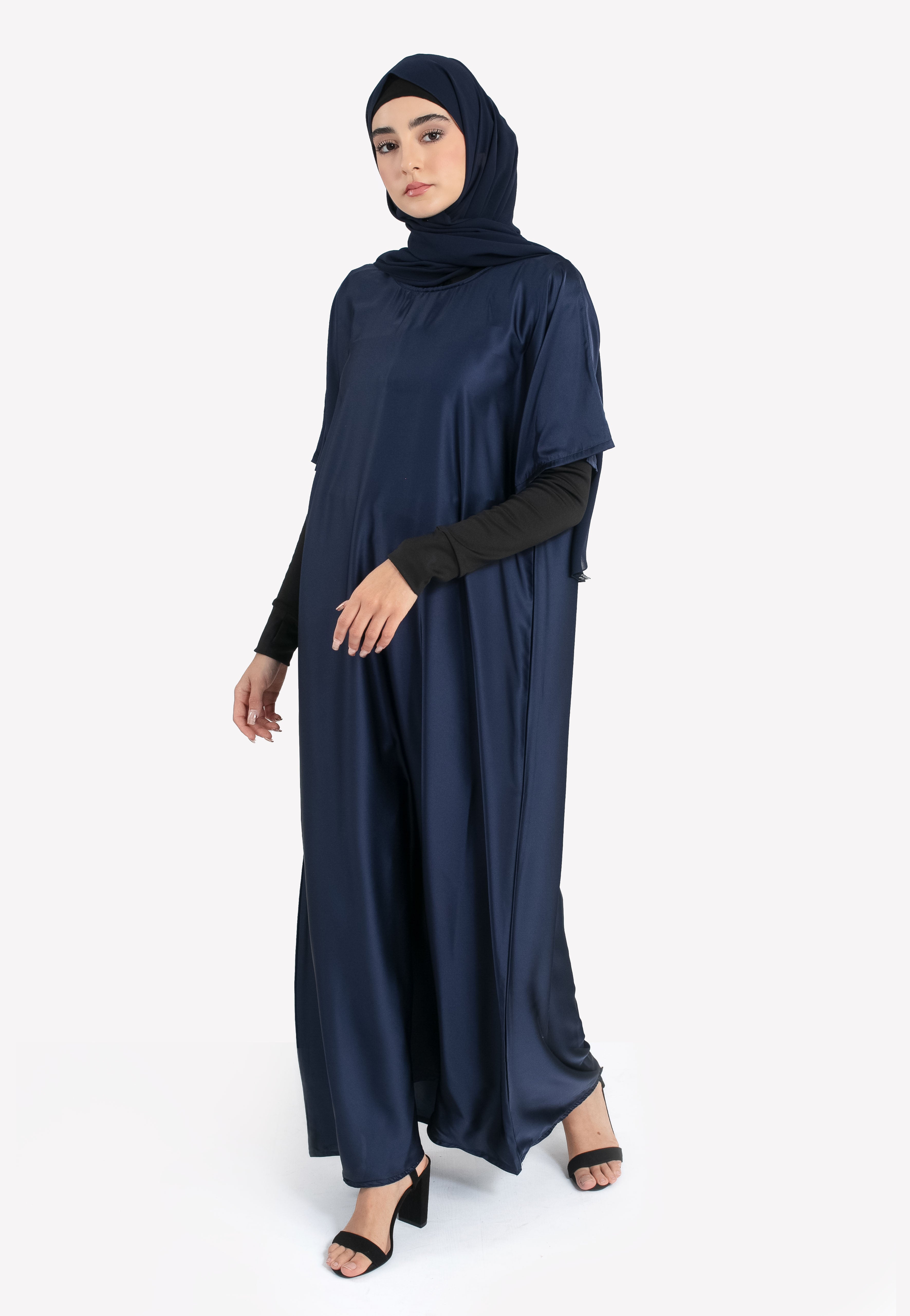 Premium Navy Satin Inner Slip Dress | Hayah Al-Muslimah