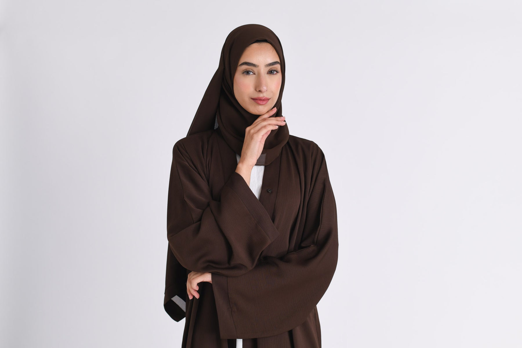 Plain Brown Textured Open Abaya | Online Essential Open Abayas UK – Hayah Al-Muslimah