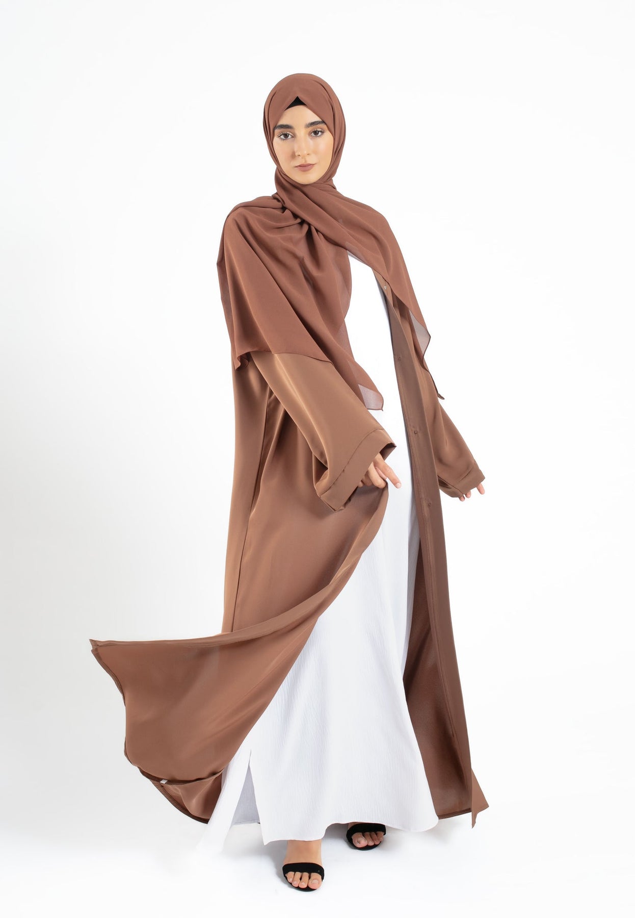 Plain Open Abaya With Wide Sleeves - Toffee – Hayah Al-Muslimah