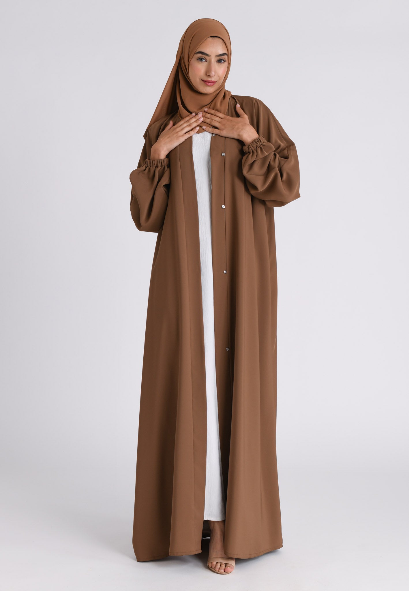 Toffee Plain Open Abaya With Cuff Sleeves | Abayas for Summer Online ...